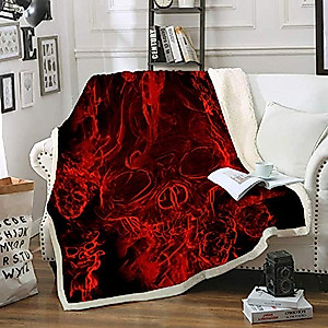 Red Skull Blanket Comfort Warmth Soft Cozy Air Conditioning Machine Wash Black and White Rose Skull Sherpa Fleece Blanket (Throw 60"x80") (Red Skull)
