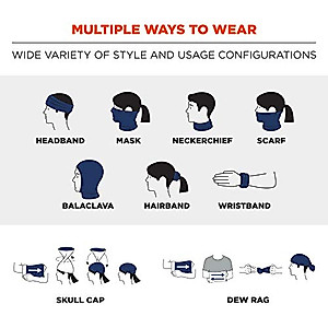 Ergodyne Chill-Its 6486 Fire Resistant Headband, Multifunctional Headwear, Moisture-Wicking, Navy, 10 x 8 x 0.5 Inch