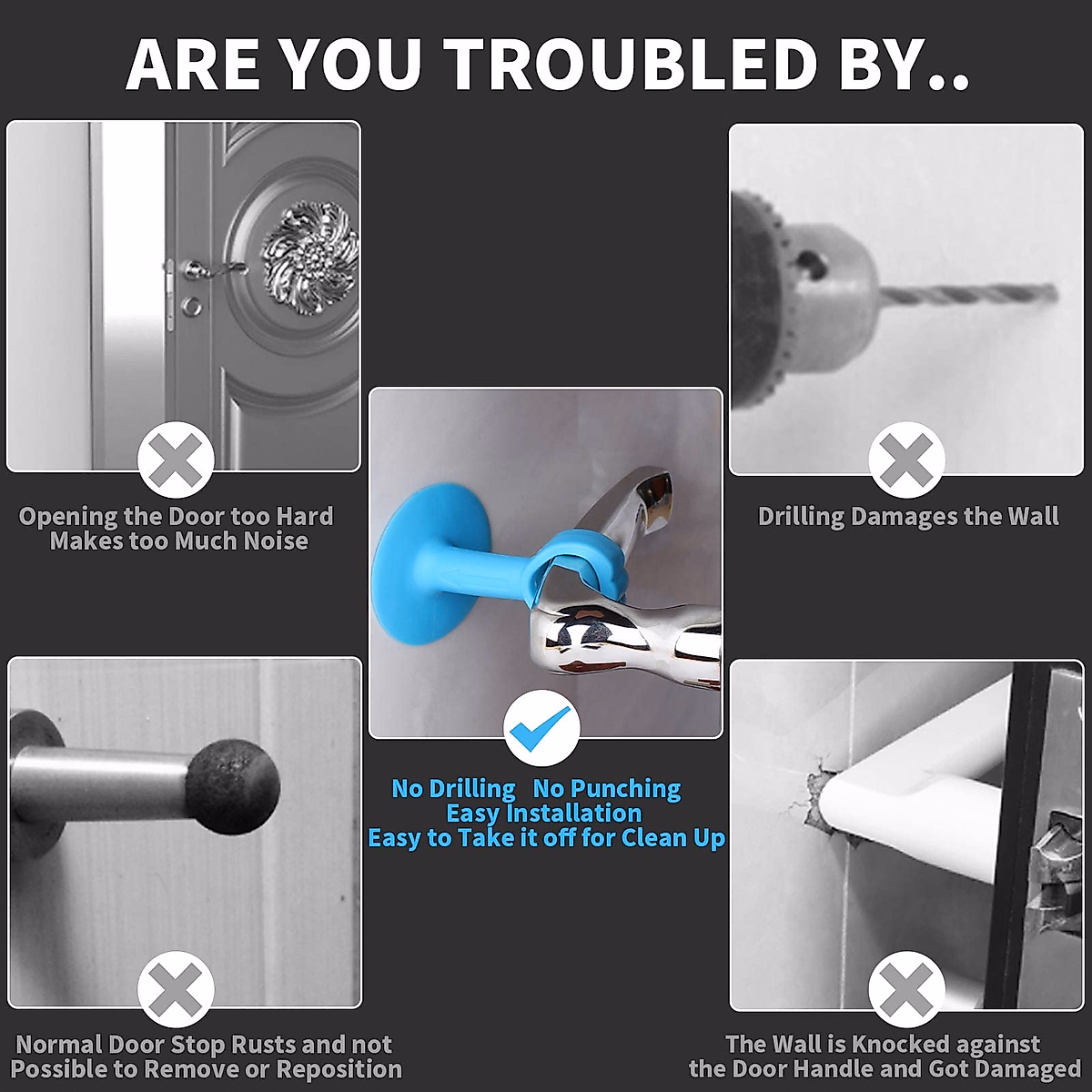 3PCS Premium MILEQEE Door Handle Stopper for Door Wall Protector, Door Knob Silencers, Silicone Noise Stoppers for Slamming Doors, Soft Sound Dampening Doorstop Bumpers, Quiet Catch Suction Cup White