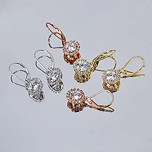 Amazon Essentials Sterling Silver Platinum Plated Infinite Elements Cubic Zirconia Halo Leverback Drop Earrings (previously Amazon Collection)