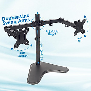 MANHATTAN Universal Dual Monitor Stand with Double-Link Swing Arms Holds Two 13" to 32" LCD Monitors up to 8 Kg (17 Lbs.), Black