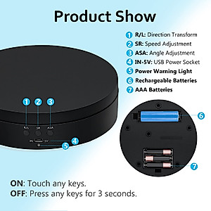 Mcbazel 360 Degree Rotating Display Stand, 5.4 Inch Motorized Spinning Platform, Electric Lazy Susan, Turntable Table Base for Photography, Jewelry, Watch, Cup - Max Load 3kg, Black