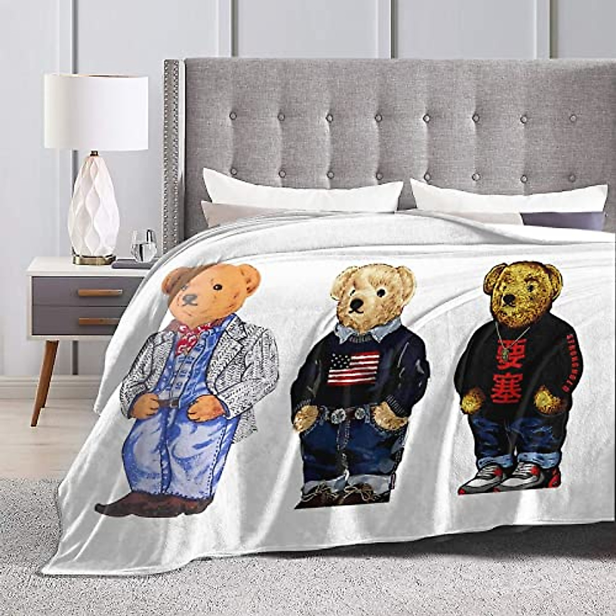 Boutique Throw Blanket -Bro Polo Bear Super Soft Fleece Throw Blankets,Fuzzy Plush Blanket Oversized,Thin Lightweight Blanket for All Season 80"x60" Adult