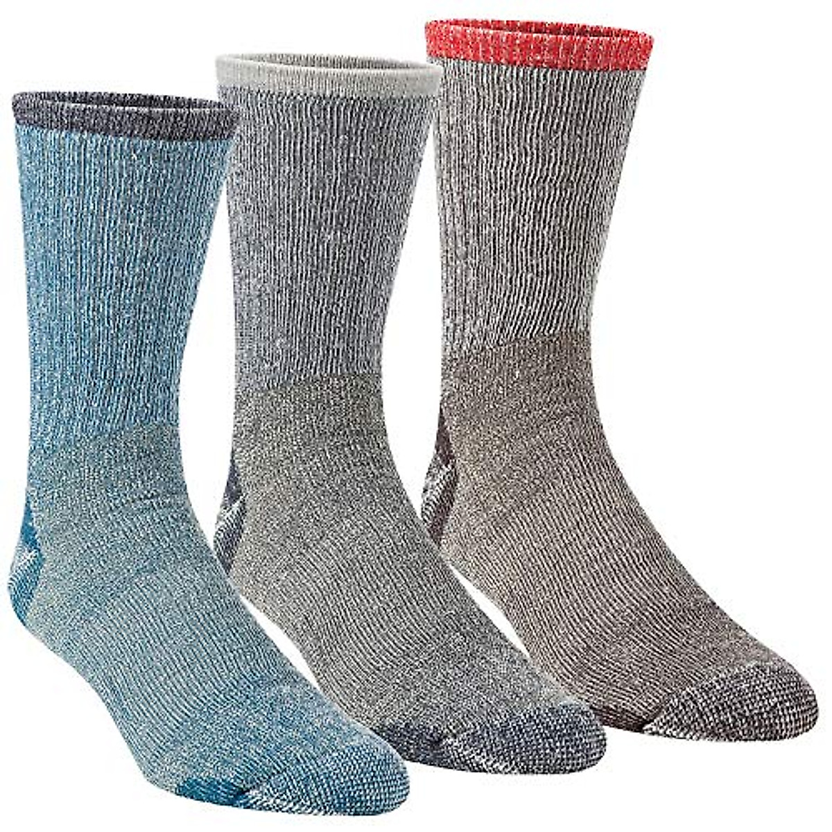 Omni-Wool Merino Wool Medium Hiker (3-Pack) (Brown/Red, Denim/Navy, Charcoal/Light Grey, Large)