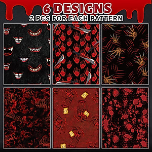 JarThenaAMCS 12 Sheets Halloween Bloody Wrapping Paper - Not Roll - Horror Blood Handprint Paw Blade Gift Wrap Paper Folded Flat for DIY Crafts Holiday Party Supplies, 19.7 x 27.6 Inch