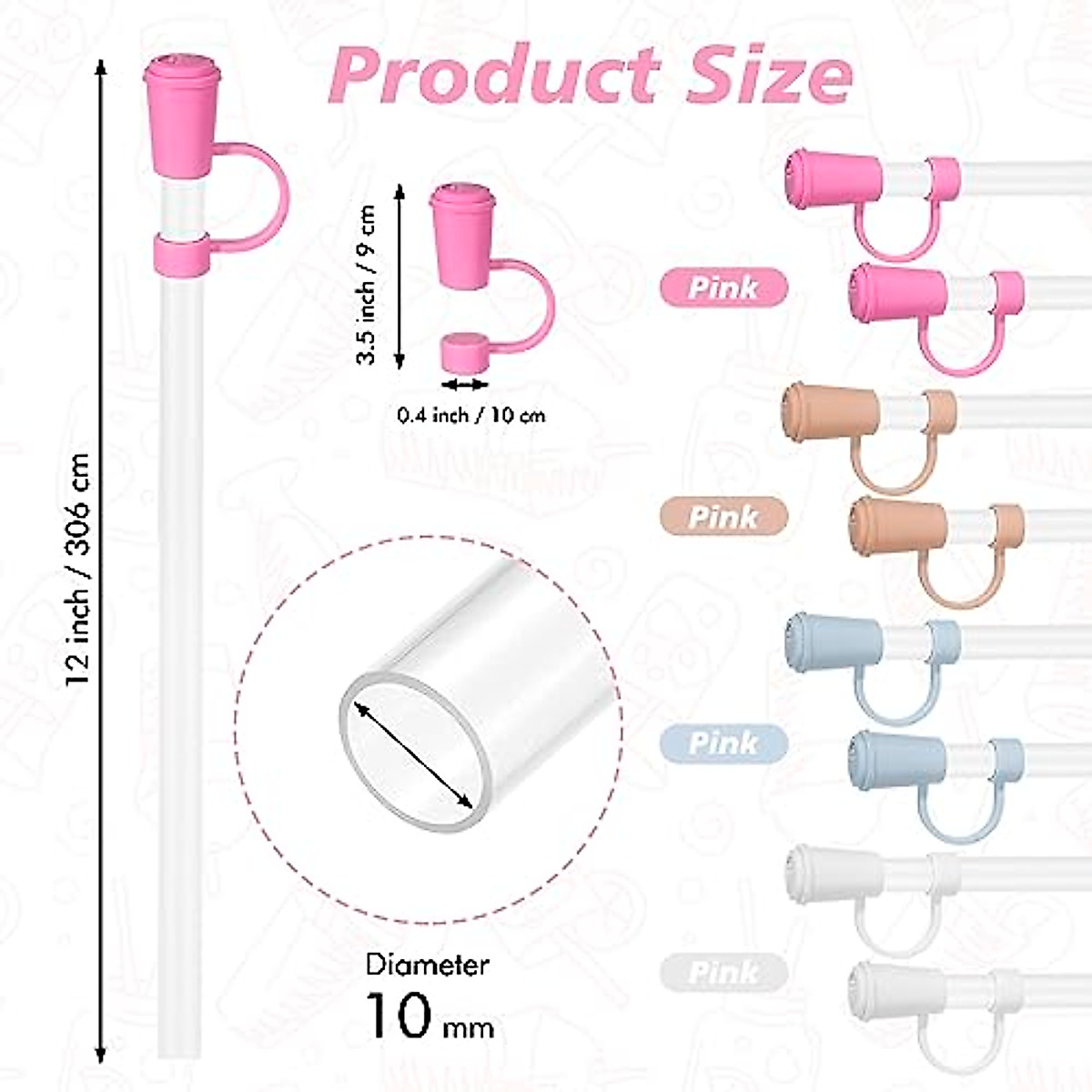 [12 Pack] Straw Cover Cap 10MM for Stanley Cup Adventure Quencher 40oz, Reusable Silicone Stopper tips for Stanley Tumbler 30oz, 20oz,12oz Accessories, Fits 10mm/0.4 inch Drinking Straws (Tumbler)