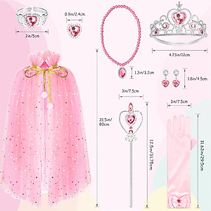 10 Pieces Princess Cape Set Dress up Clothes for Little Girls Party Cosplay Cloak with Jewelry Tiara Crown Wand Gloves