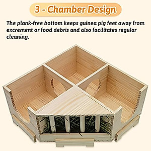 Fhiny Guinea Pig Wooden Castle with Hay Holder, Ventilated Chinchilla Hideout with Feeding Bowl Ladder, Small Animal Multi Chamber Hideaway for Young Guinea Pigs Chinchillas Hedgehogs