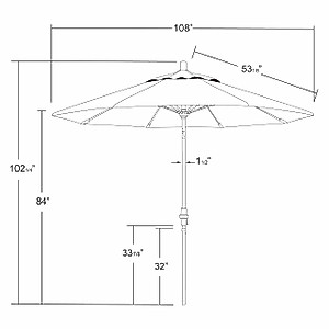California Umbrella GSCUF908170-F04 9' Round Aluminum Fiberglass Rib Market Patio Umbrella, White Pole