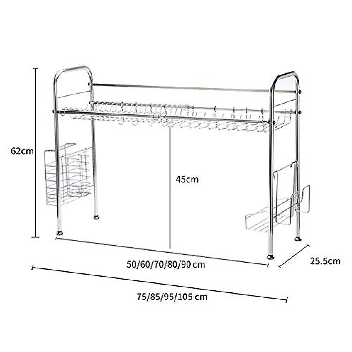 Stainless Steel Dish Rack in Sink,Large Dish Drying Rack Kitchen Aid Space Saver Organizer Storage Shelf Basket Hooks A 28inch