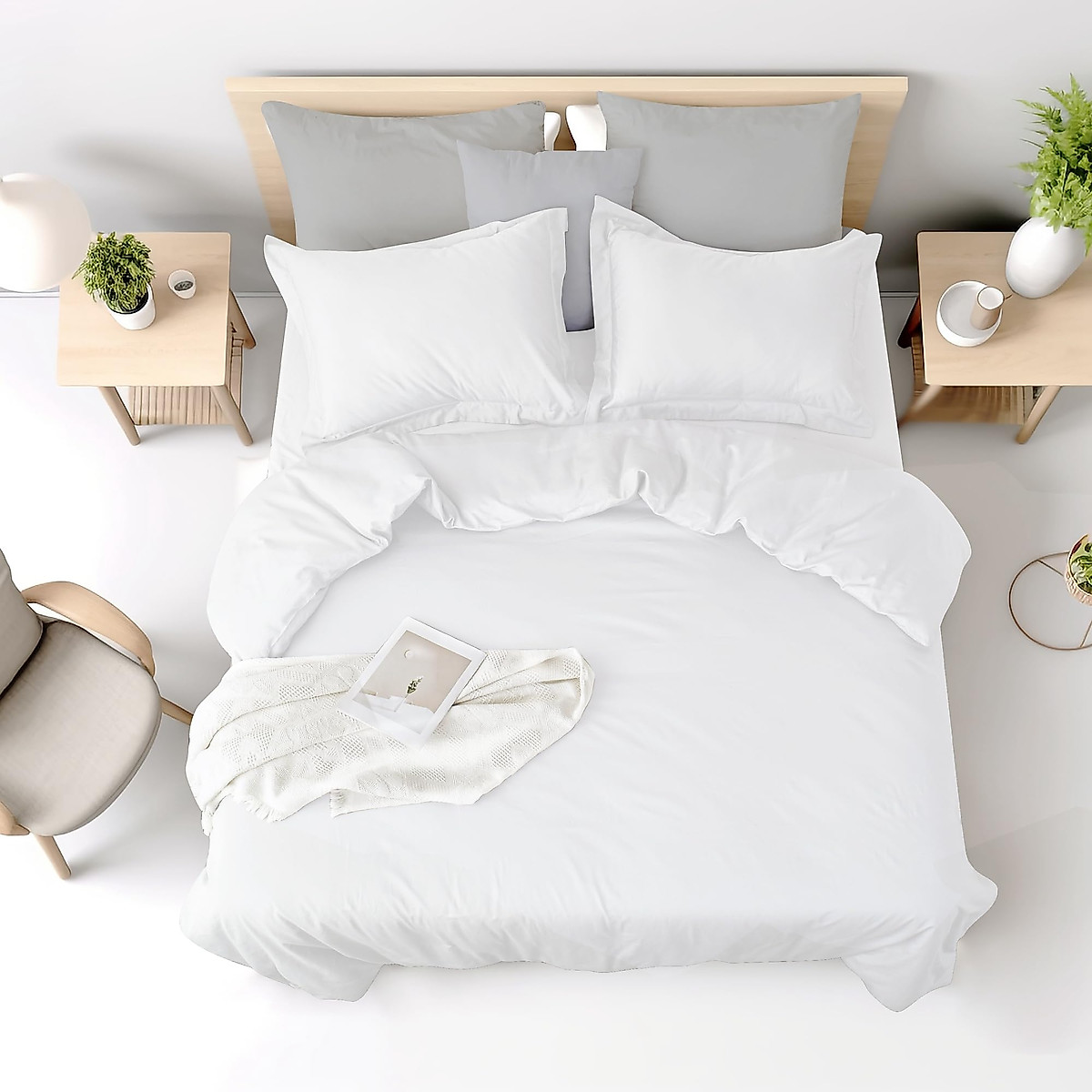 King Duvet Cover Set White 100% Egyptian Cotton ,3Pcs Bedding Set- 1 Duvet Cover(No Insert) with 2 Pillowshams, 400 TC Super Soft Comforter Cover with Corner Ties( King106x90 Inches, White)