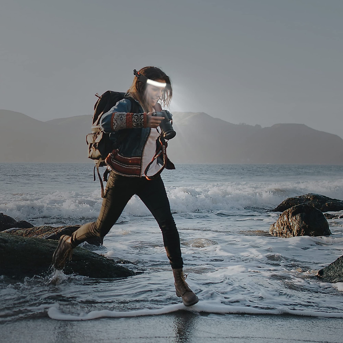 Adelante LED Headlamp Flashlight, 1000LM 230°Wide-Beam USB Rechargeable Head Light with Taillight(Individual Control) & 8 Clips Waterproof Headlight Headlamps for Running and Camping(2 Pack)