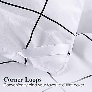 Andency White Grid Comforter Set Twin Size (66x90 Inch), 2 Pieces(1 Grid Comforter and 1 Pillowcase), Summer Lightweight Microfiber Down Alternative White Comforter with Black Lines for Kids Girls