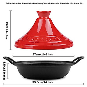 MYYINGBIN 27cm Enameled Cast Iron Pot Moroccan Tagine Easy to Clean Slow Cooker Healthy Cooking Suitable for 2-4 People