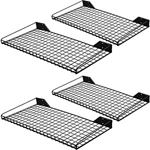 Suzile 4 Pcs Garage Wall Shelf 23.6'' x 11.8'' Wall Mount Heavy Duty Metal Shelves Mesh Storage Rack for Garage, Office, Basement and Kitchen, Load up to 100 Lbs, Black