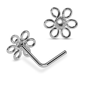 Plain Filigree Flower Top 22 Gauge Silver L Bend Nose Stud Piercing Jewelry