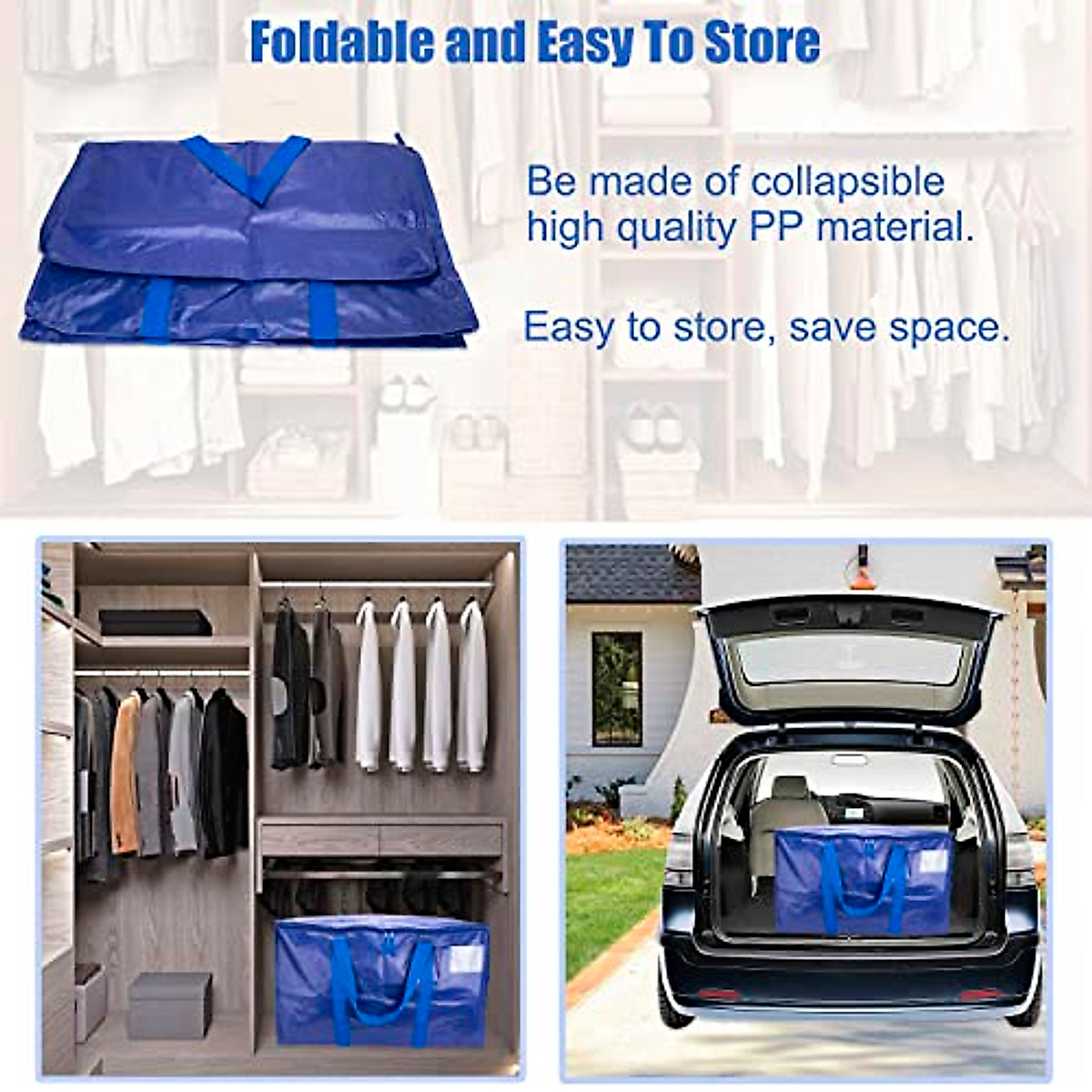 4 Pack Extra Large Moving Bags Heavy Duty Extra Large Storage Bags with Zippers Storage Totes for Space Saving Moving Storage