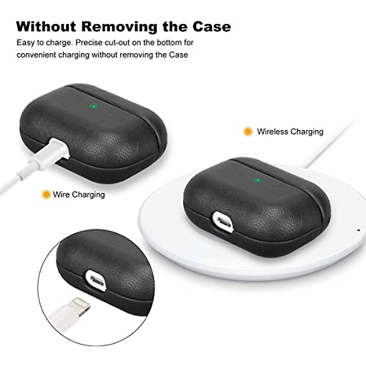 AirPods Pro Genuine Leather Case, Lopie Handmade Series AirPods Pro Cover Protective Skin, Portable Shockproof Shell Dust/Dirt Proof Case for Air Pods Pro (Not for AirPods Pro 2nd Gen) - Black