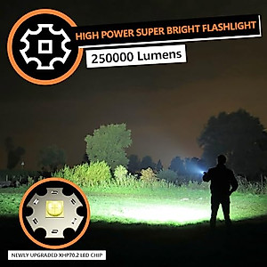 Relybo Flashlights High Lumens Rechargeable, LED Flashlight Super Bright 250000 Lumens XHP70.2, High Power Tactical Flashlight Powerful, Handheld Flash Light for Camping, Hiking, Emergency