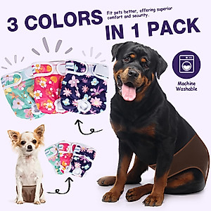 Pet Soft Dog Diapers Female Washable - Pack of 3 Doggie Diapers for Female Dogs, Strong Absorbent Reusable Dog Period Diapers, Female Dog Diapers for Heat & Pet Incontinence Peeing (Bloom, XL)