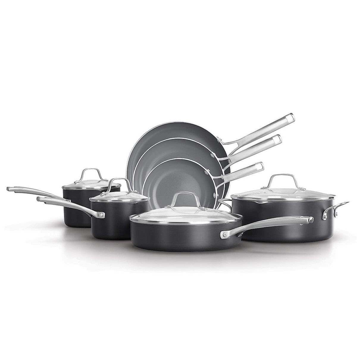 Calphalon 11-Piece Pots and Pans Set, Oil-Infused Ceramic Cookware with Stay-Cool Handles, PTFE- and PFOA-Free, Dark Grey & Baking Sheets, Nonstick Baking Pans Set