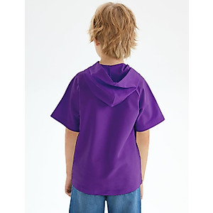 Spring&Gege Boys Light Weight Short Sleeve Hoodie Casual Solid Pullover Hooded T-shirt with Pocket, Purple, 9-10 Years