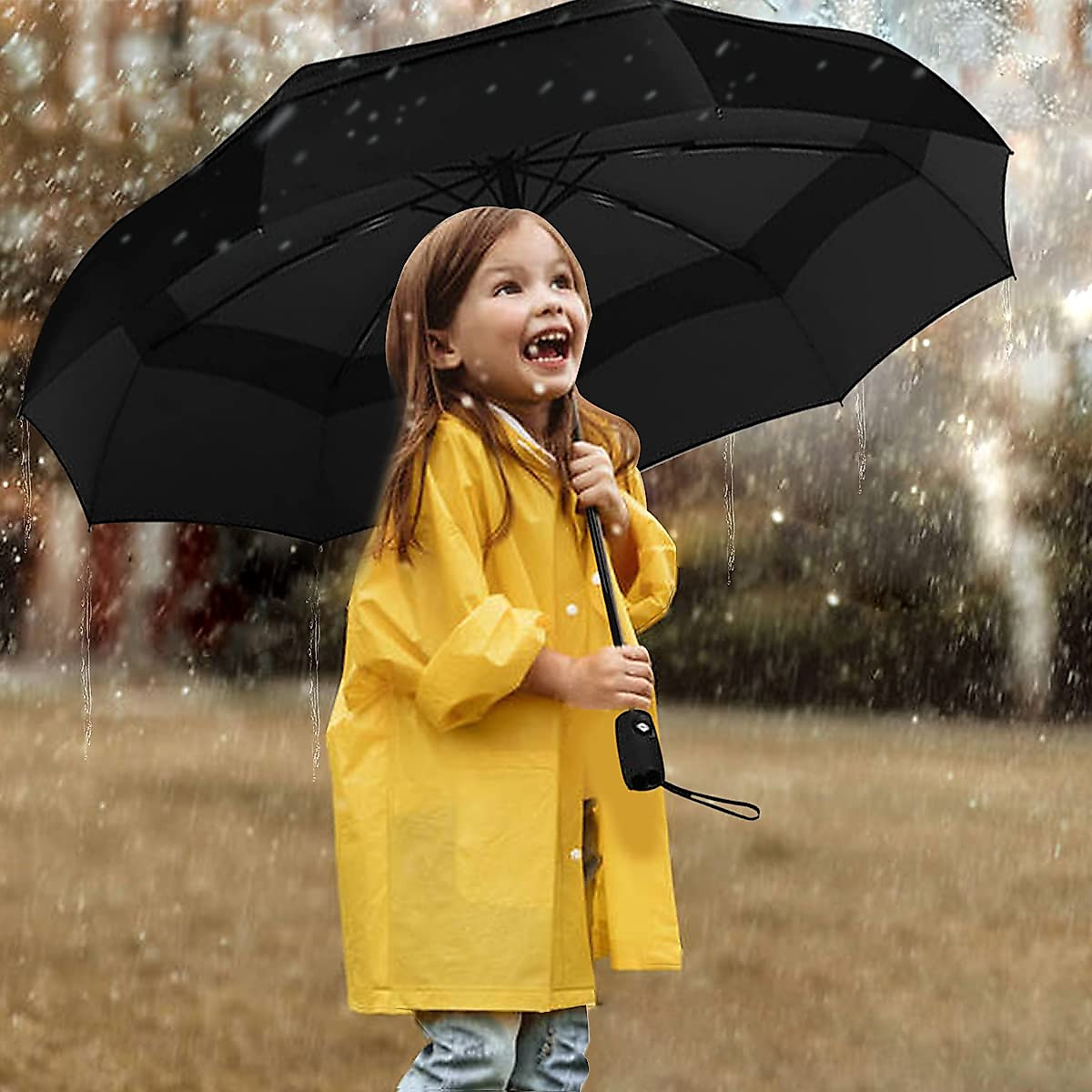 LLanxiry Umbrella Windproof Travel Umbrellas for Rain Black Folding Umbrellas 10 RIBS Automatic Strong Portable Wind Resistant Backpack Umbrella for Men and Women (Black)