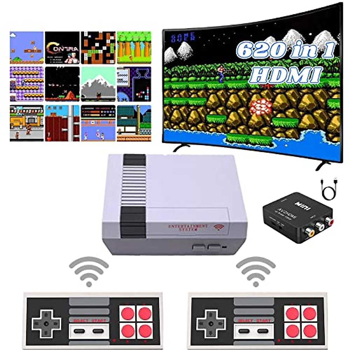 Classic Mini Retro Game Console,Classic Game System Built 620 Video Games and 2 Wireless Controllers,AV and HDMI Output,Plug and Play.