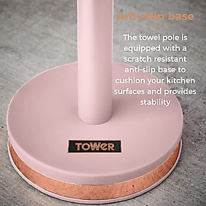 Tower T826133PNK Cavaletto Towel Pole Kitchen Roll Holder with Soft Underliner, Marshmallow Pink and Rose Gold