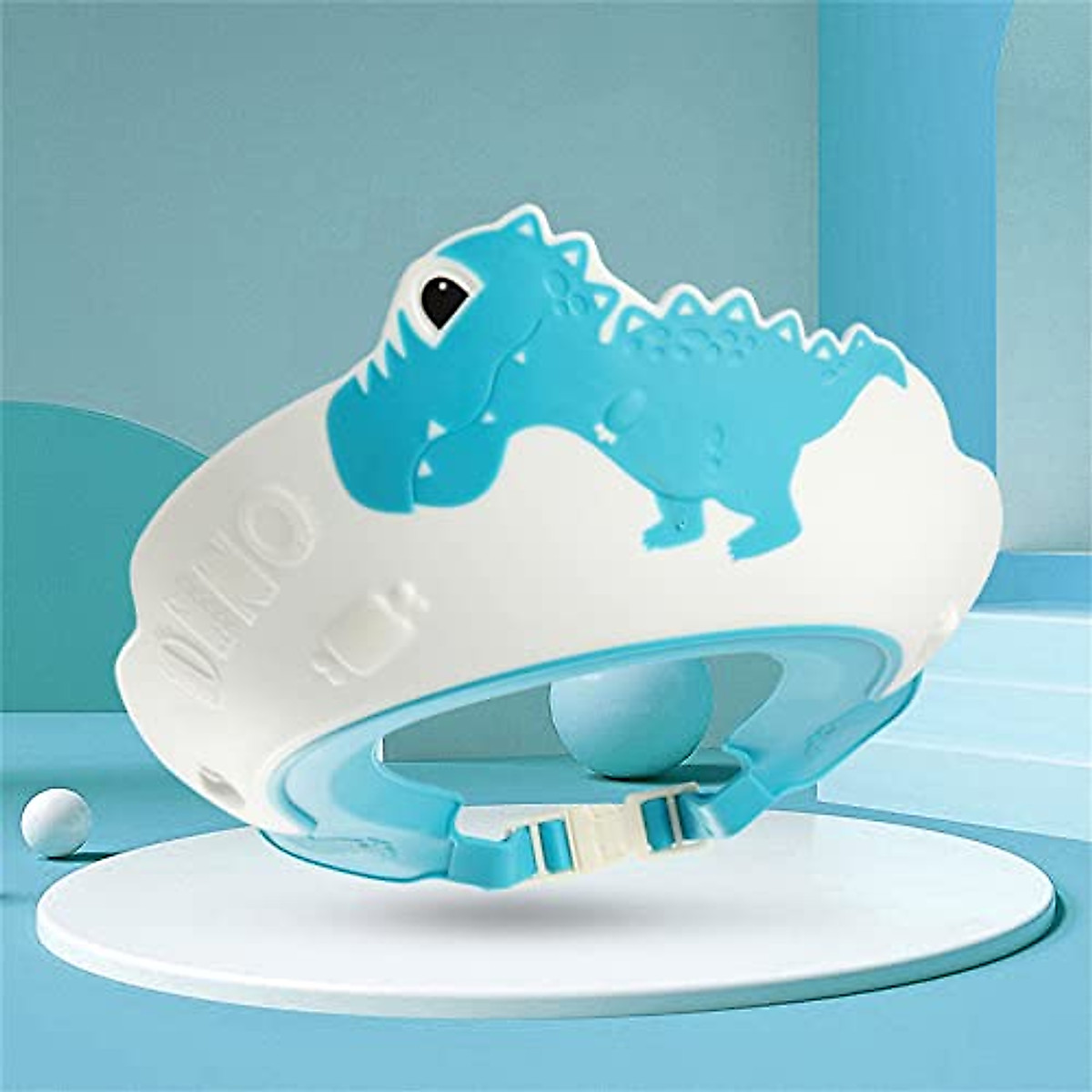 Baby Shower Cap for Washing Hair, Cartoon Dinosaur Kids Bath Hat Protect Baby’s Eye and Ear, Shampoo Visor Shield for Toddler Kids Child Infant, Blue