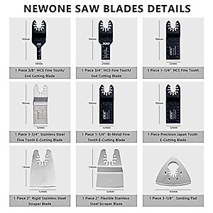 NEWONE 67 Pack Oscillating Multitool Quick Release Saw Blades with Sandpaper,Multitool Blades for Wood Metal Plastics Compatible with Fein Black&Decker Bosch Chicago Roybi Milwaukee Makita Craftsman…