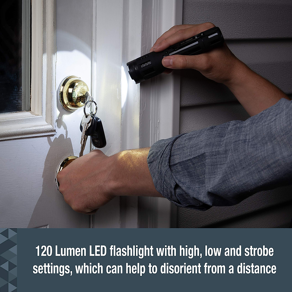 SABRE Stun Gun with LED Flashlight, Powerful Pain Inducing 1.820 µC Charge, 120 Lumens, Rechargeable Battery, Safety Switch, Includes Wrist Strap and Belt Holder, Black Stun Gun, 6.3"