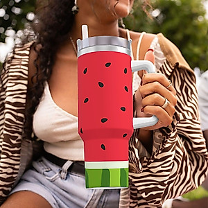 deaokluy 40 OZ Watermelon Ice Bully Cup with Handle and Straw, Double Wall Stainless Steel Tumbler Travel Coffee Cup with Lid, Summer Insulation and Cooling Cup for Christmas Birthday Present