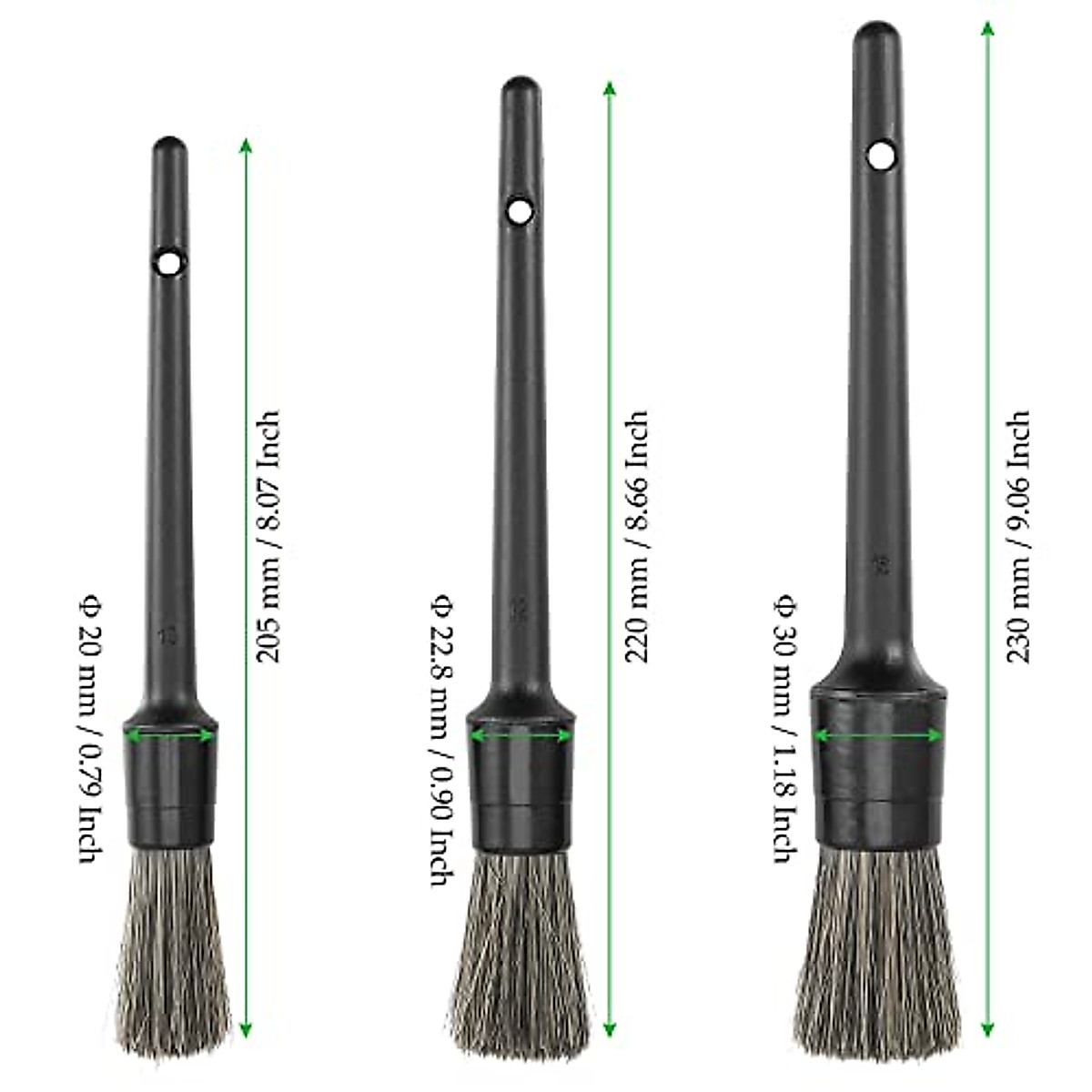 MAHIONG 6 Pieces Car Detail Brushes Set, Natural Boar Hair Detailing Brushes with Plastic Handle, Automotive Detailing Brushes for Cleaning Wheels, Engine, Interior, Air Vents, Set of 3