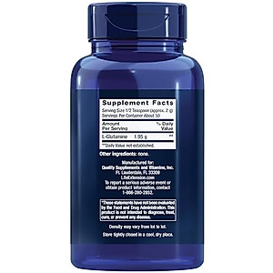 Life Extension L-Glutamine Powder, amino acid, supports muscle health and immune health, gluten-free, non-GMO, vegetarian, 100 grams