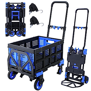 2-in-1Folding Hand Truck with Folding Basket, 330LBS Capacity handtruck,Dolly cart with Retractable Handle,Hand Truck Foldable Dolly with 4 Wheels,Portable Hand cart