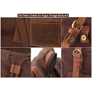 AUGUR High Capacity Canvas Vintage Backpack - for School Hiking Travel 12-17" Laptop