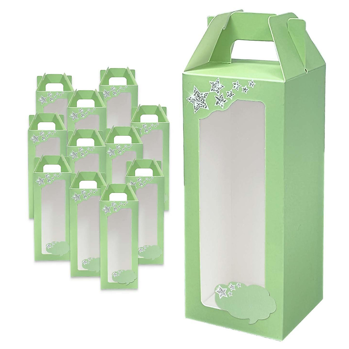 HEIPINIUYE 12 Pcs Sage Green Party Favor Boxes Gift Gable Boxes with Window Boho Candy Boxes Cookie Boxes for Birthday Wedding Baby Shower Party Decorations Candy Treat Boxes