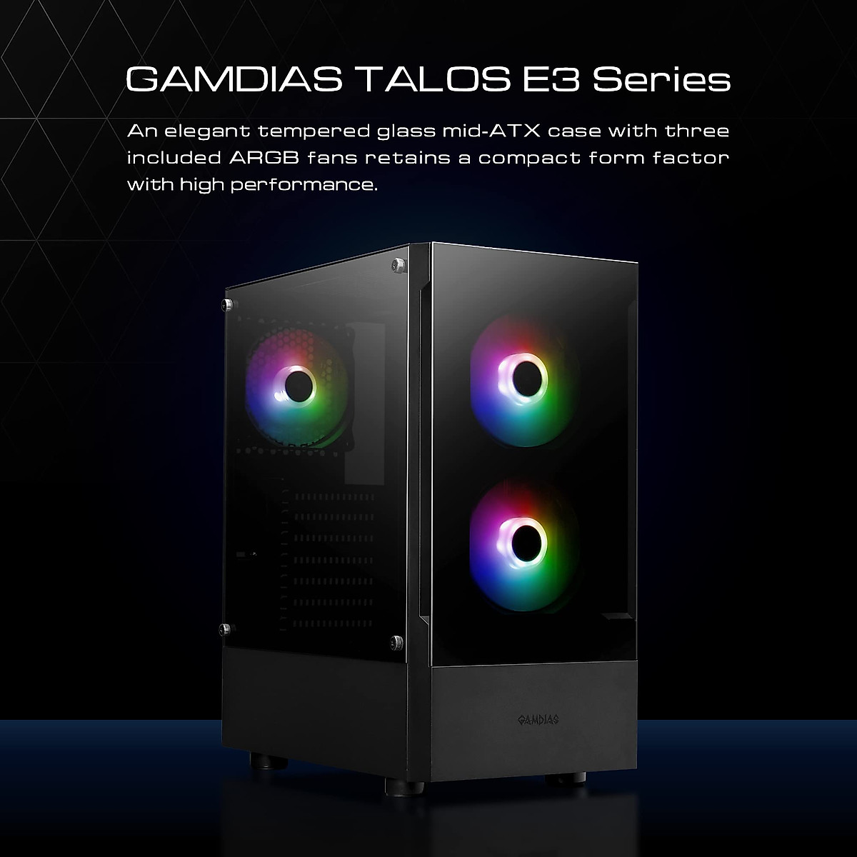 Gamdias RGB Gaming ATX Mid Tower Computer PC Case with Side Tempered Glass Panel and a Magnetic Dust Filter & 3 Built-in 120mm ARGB Fans