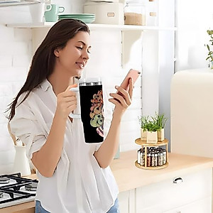 RPLIFE Intricate Hairstyles Black 40 Oz Tumbler with Handle, Stainless Steel Tumbler with Straw, Coffee Tumbler for Women