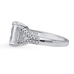 BERRICLE Sterling Silver Solitaire Wedding Engagement Rings 2.6 Carat Step Emerald Cut Cubic Zirconia CZ Split Shank Ring for Women, Rhodium Plated Size 6