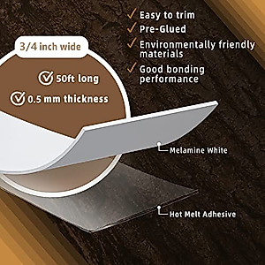 GSCIT Club White Edge Banding, 3/4 inch x 50ft Melamine Edge Banding with Hot Melt Adhesive Pre-glued Cabinet Edge Banding Flexible White Veneer Edging for Plywood Furniture Table