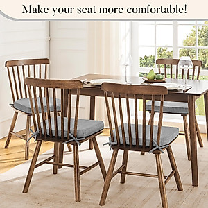 Basic Beyond Chair Cushions for Dining Chairs 4 Pack, Memory Foam Chair Cushion with Ties and Non Slip Backing, 16 x 16 inches Chair Pads for Dining Chairs(Light Grey)