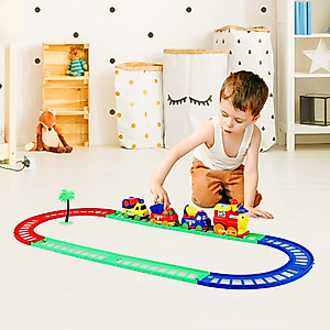 Car Track Toy, Toddler Train Set, Include 8 Tracks 4 Cars and a Tree, Toddler Toys, Gift for Boys Girls