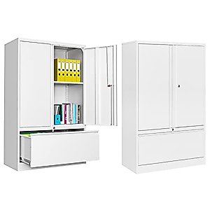LISSIMO File Cabinets,Filing Cabinet with Lock for Home Office,Lateral File Cabinet with Doors and Drawers for Hanging Files Letter/Legal/A4 Size Files(White)