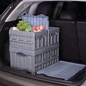 Collapsible and Foldable Plastic Storage Bins Containers. Stackable Organizer Storage Box and Utility Crates for your Home and Vehicle (S, w/ Lid)