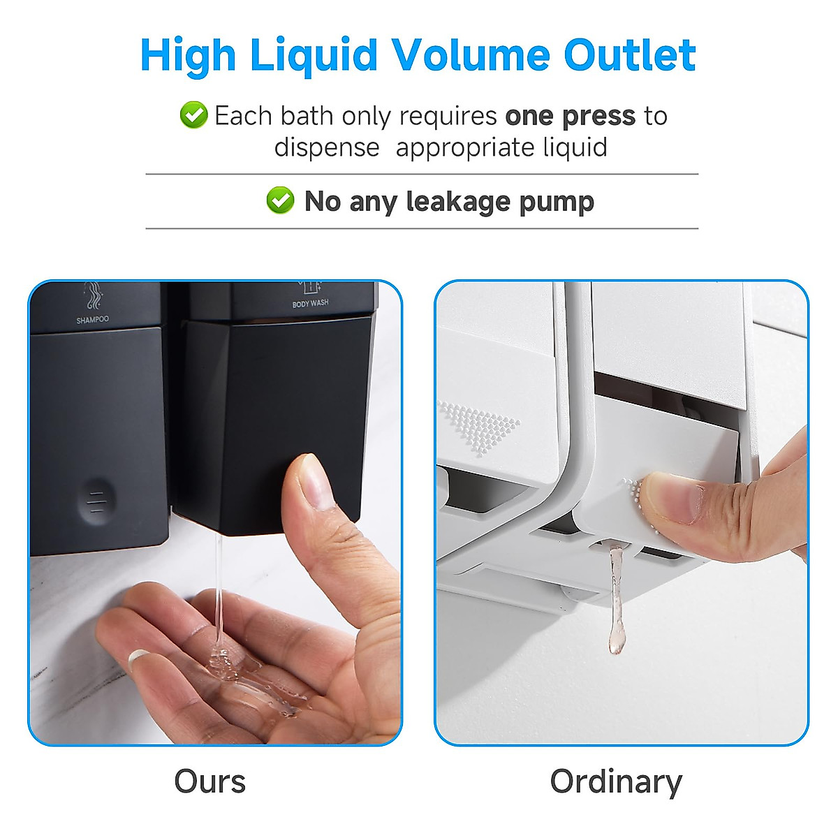 GlintGath Shower Dispenser 3 Chamber No Drill Wall Mounted Shampoo Conditioner Body Wash Dispenser, Large Capacity 1500ML, Black