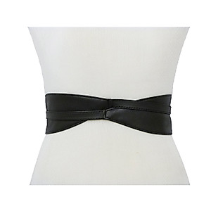 Fashion 21 Women's Wide Lace, Faux Leather Self Tie Wrap Obi Waist Belt (2 Style) (Black)