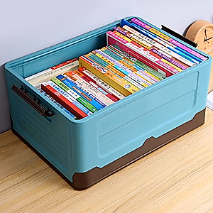 ORIJOYNA Collapsible Storage Bins with Lids 8Gal Folding Plastic Stackable Utility Storage Container Heavy Duty withstand 60Lbs Multifunctional Storage Box for Grocery,Books,Clothes,Shoes(30L,Yellow)