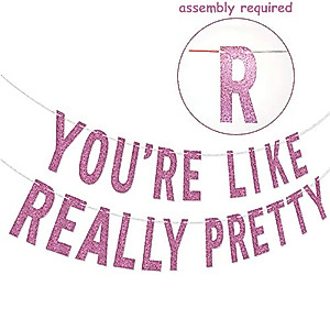 You're Like Really Pretty Pink Glitter Banner for Mean Girls Birthday Party Bachelorette Party Decorations (Really Pretty)